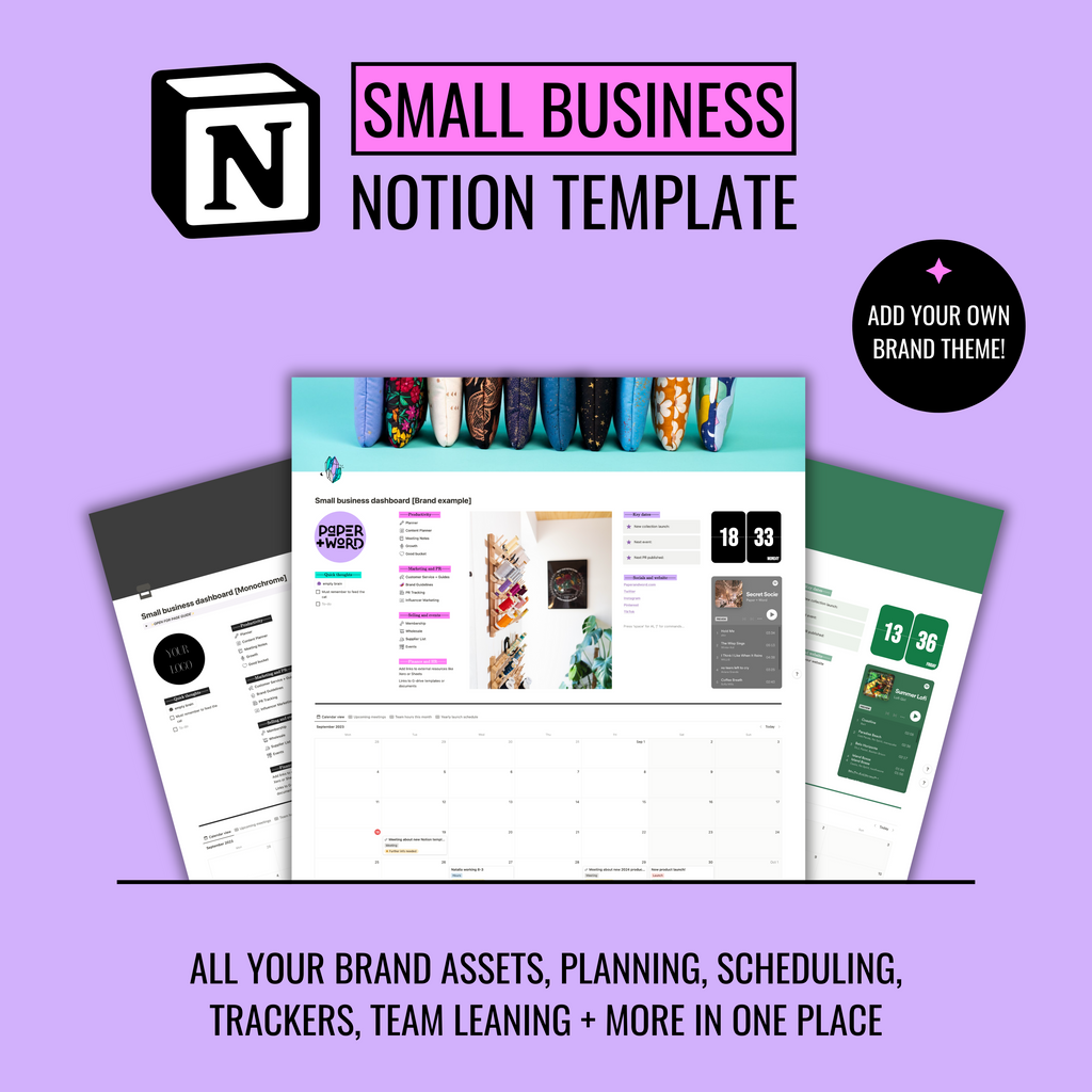 Complete small business hub Notion template – Paper and Word