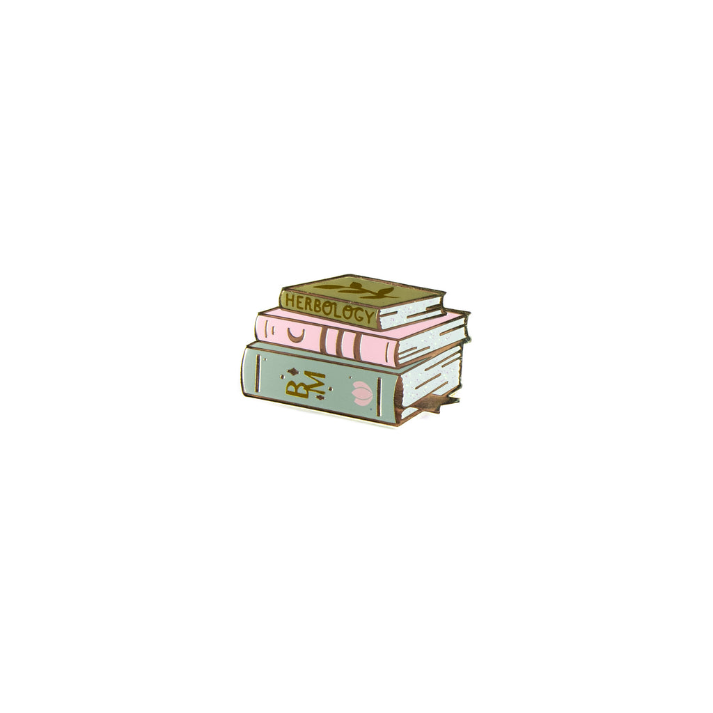 Botanical book stack enamel pin – Paper and Word