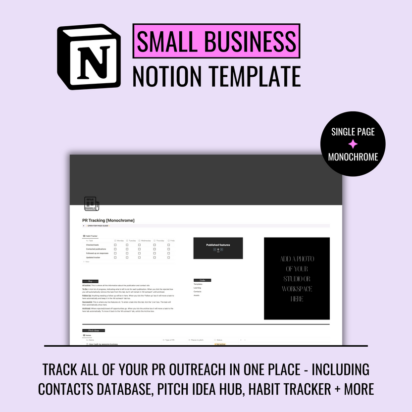 PR tracker Notion template – Paper and Word